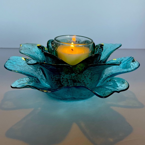 Dress Your Table | Other | Lotus Flower Turquoise Glass Votive | Poshmark